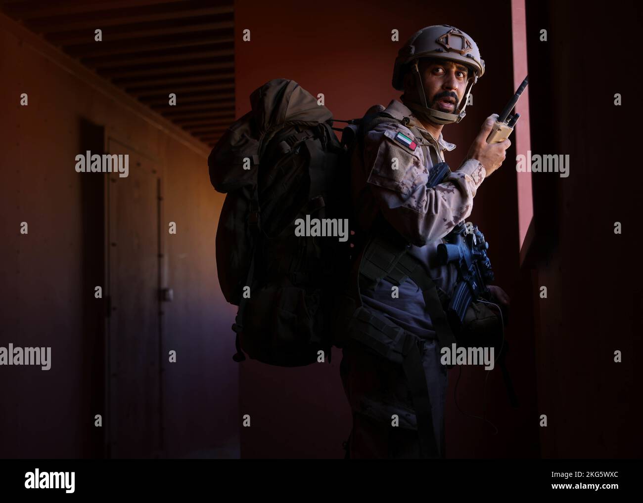 A United Arab Emirates soldier calls for fire during a bilateral ...