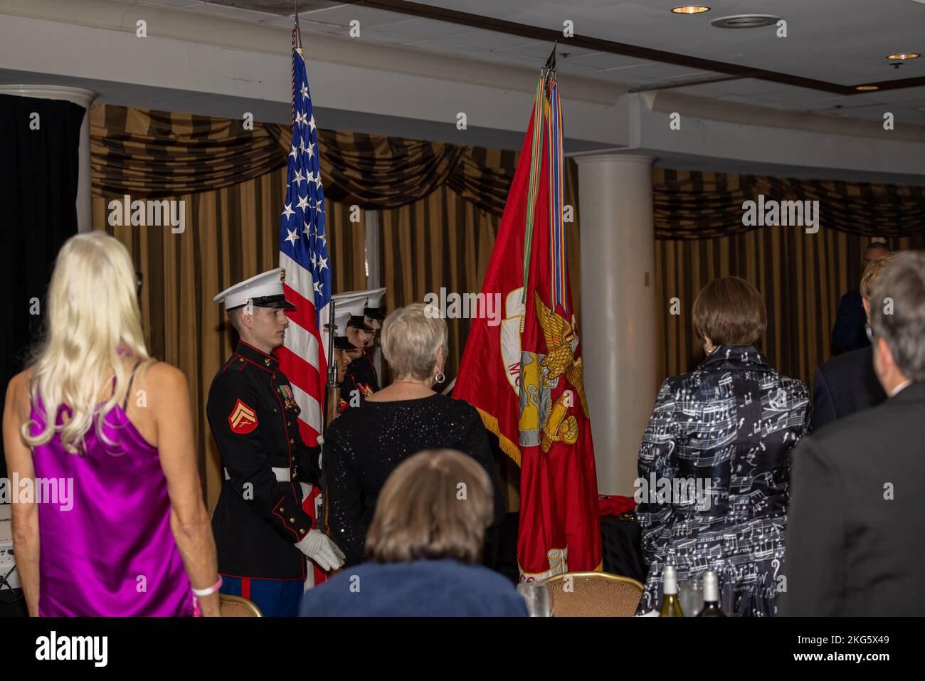 U.S. Marines with the Marine Corps Base Quantico color guard present ...