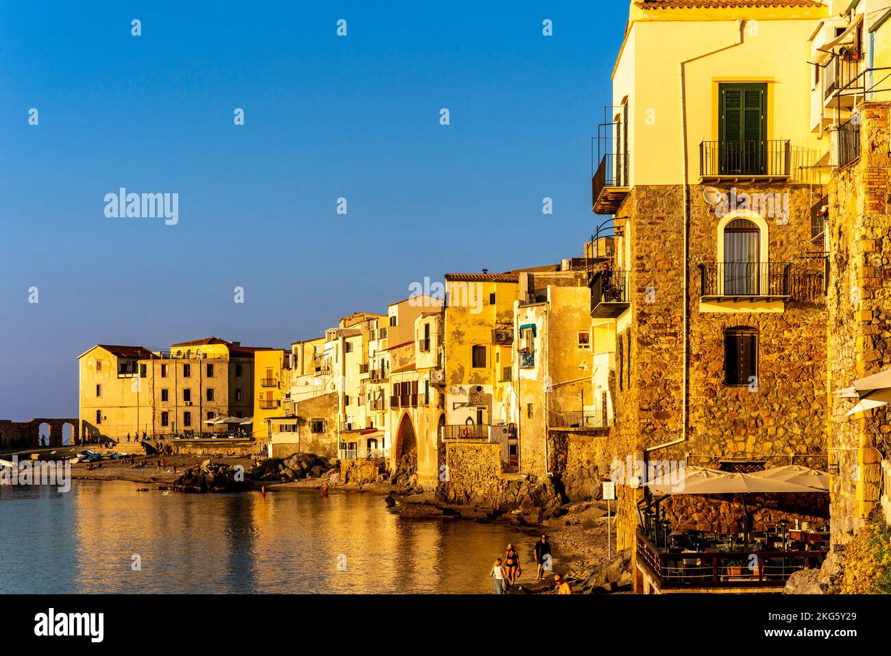 The Sicilian Resort Town Of Cefalu At Sunset, Sicily, Italy Stock Photo ...