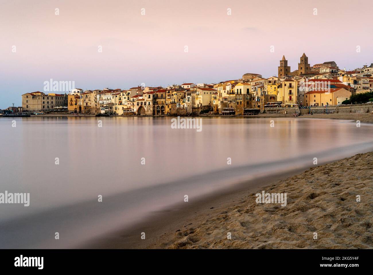 The Sicilian Resort Town Of Cefalu At Sunset, Sicily, Italy Stock Photo ...