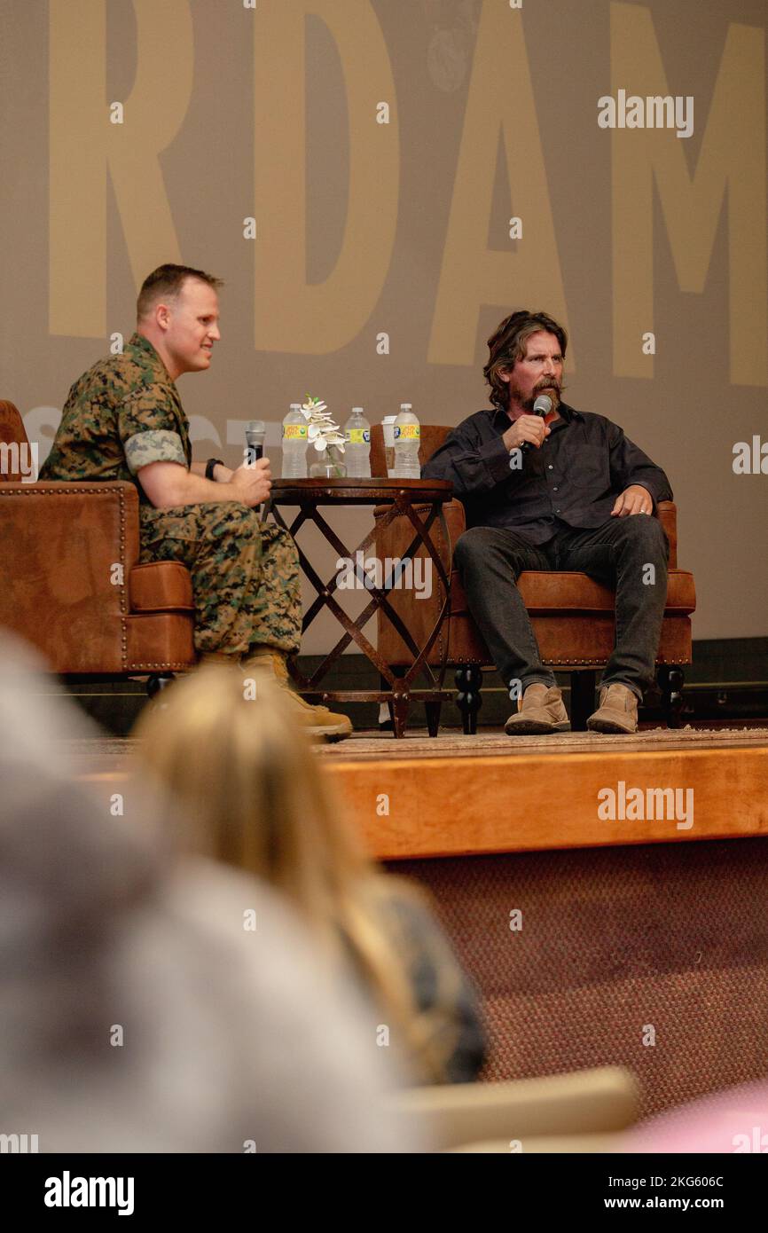 Christan Bale, right, an English actor, and U.S. Marine Corps Master ...