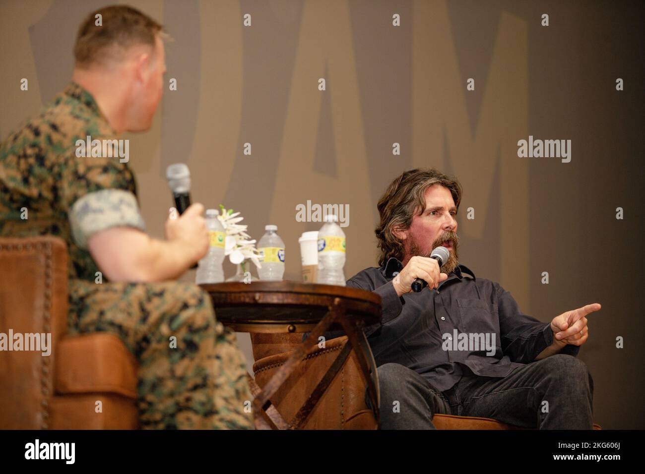 Christan Bale, right, an English actor, and U.S. Marine Corps Master ...
