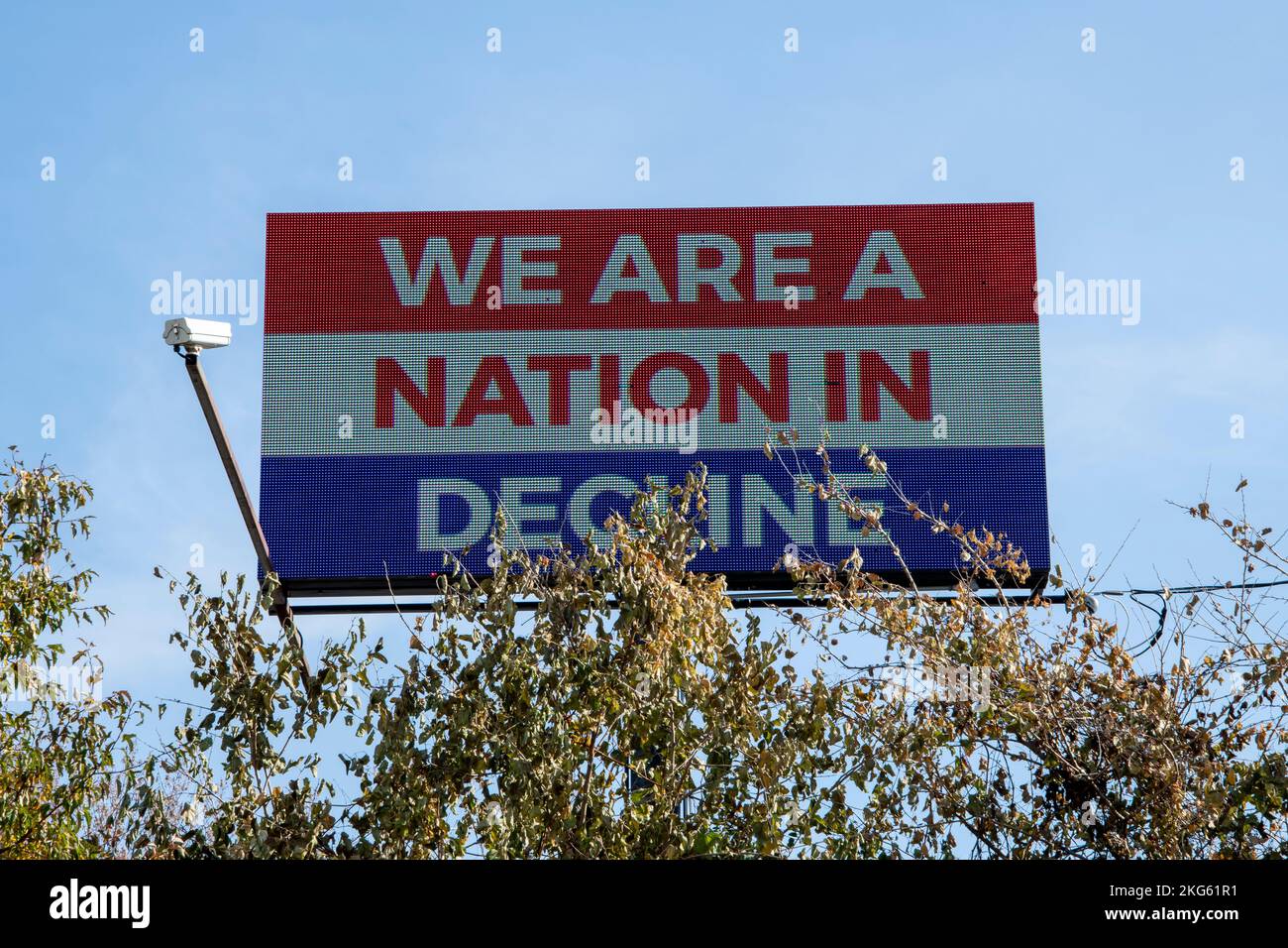 Hastings, Minnesota. Billboard saying that wee are a nation in decline ...