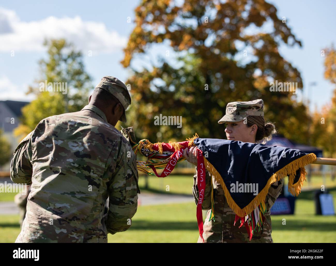 U.S. Army Col. Amy Downing, right, commander of the 101st Division ...