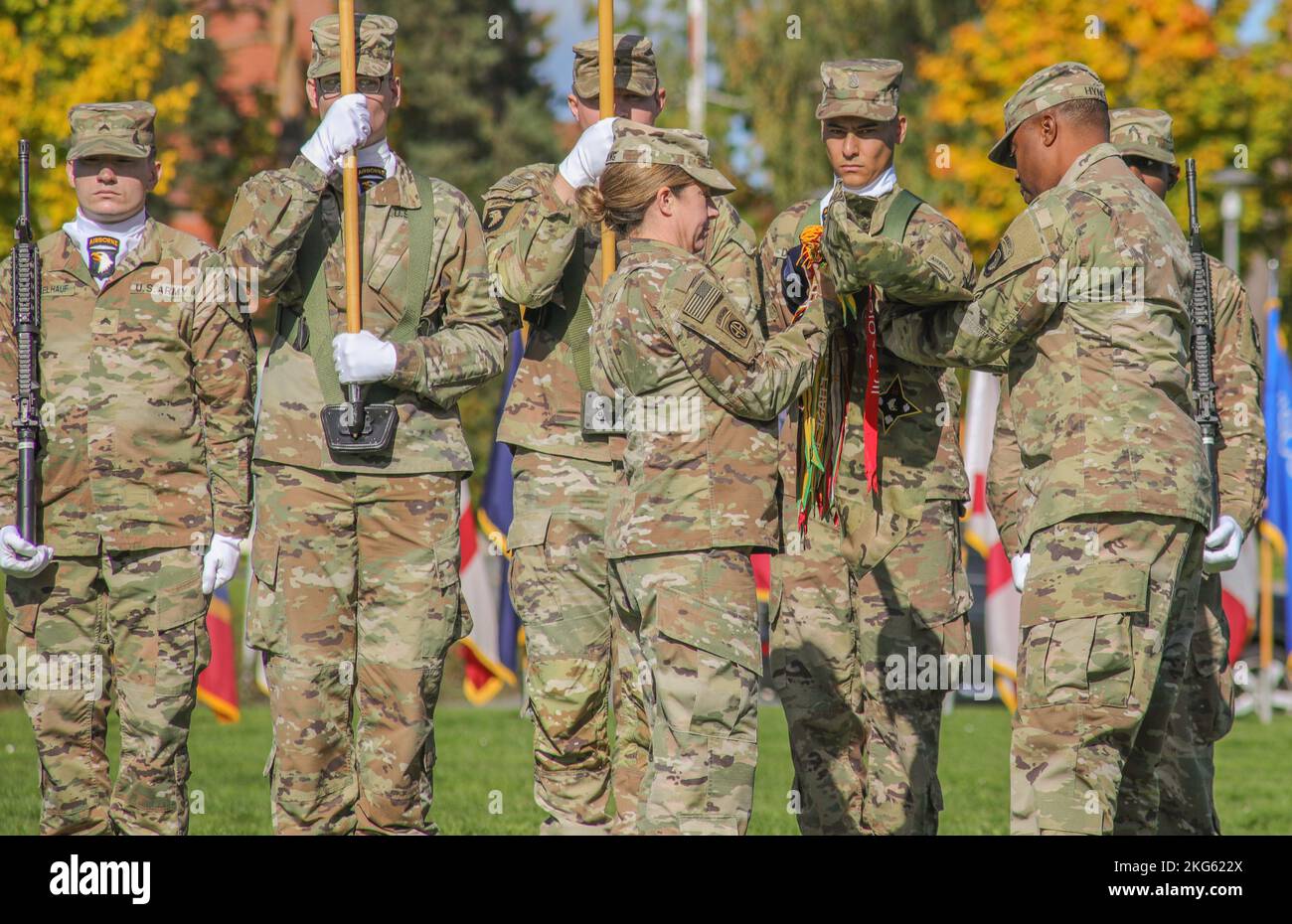 U.S. Army Col. Amy Downing, left, commander of the 101st Airborne ...