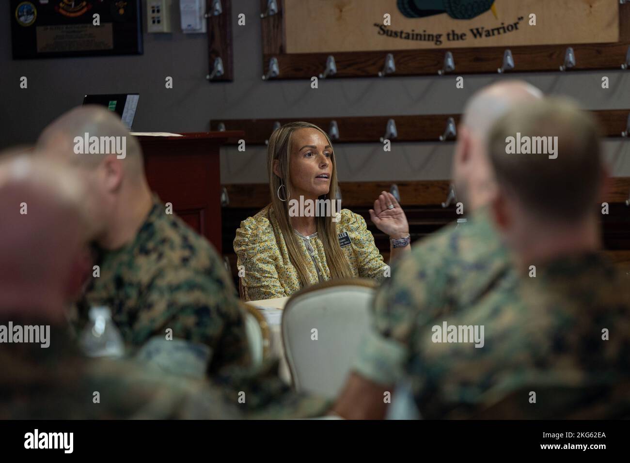 Jessica Miller, a military and family life counselor, speaks with the ...