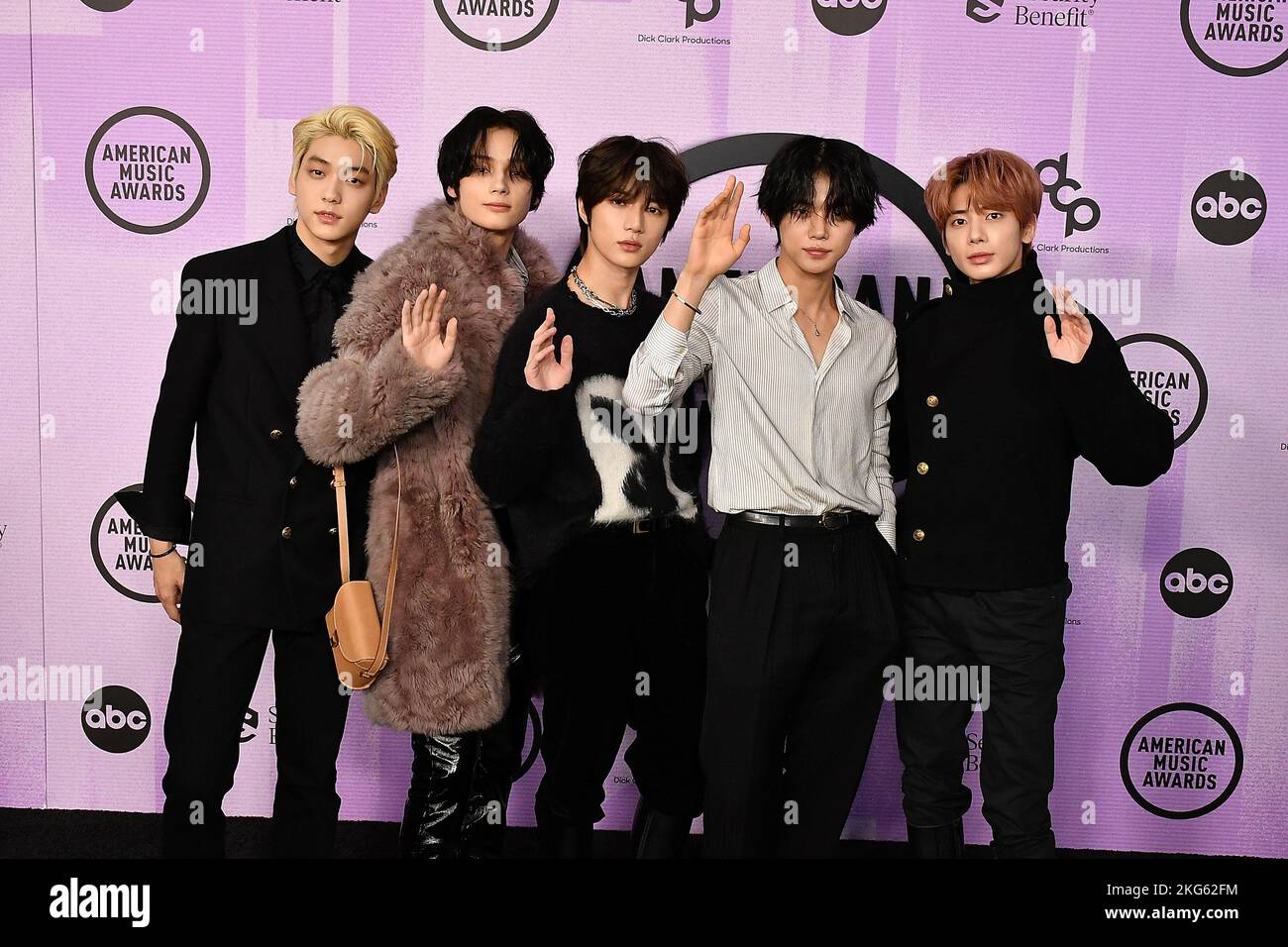 Los Angeles, USA. 20th Nov, 2022. Soobin, HueningKai, Beomgyu, Yeonjun and Taehyun of TOMORROW X ...
