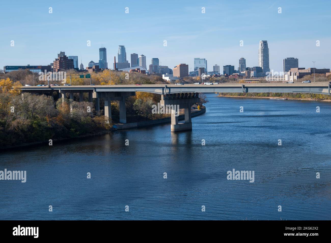 Minneapolis, Minnesota. City skyline with the I-94 steel girder ...