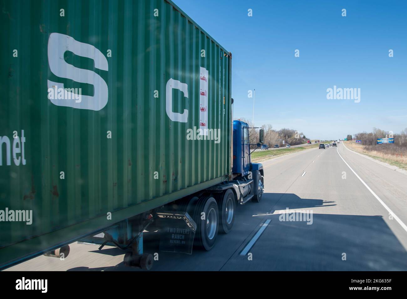 Truck rolling down Interstate 35 from Des Moines, Iowa to Minnesota ...