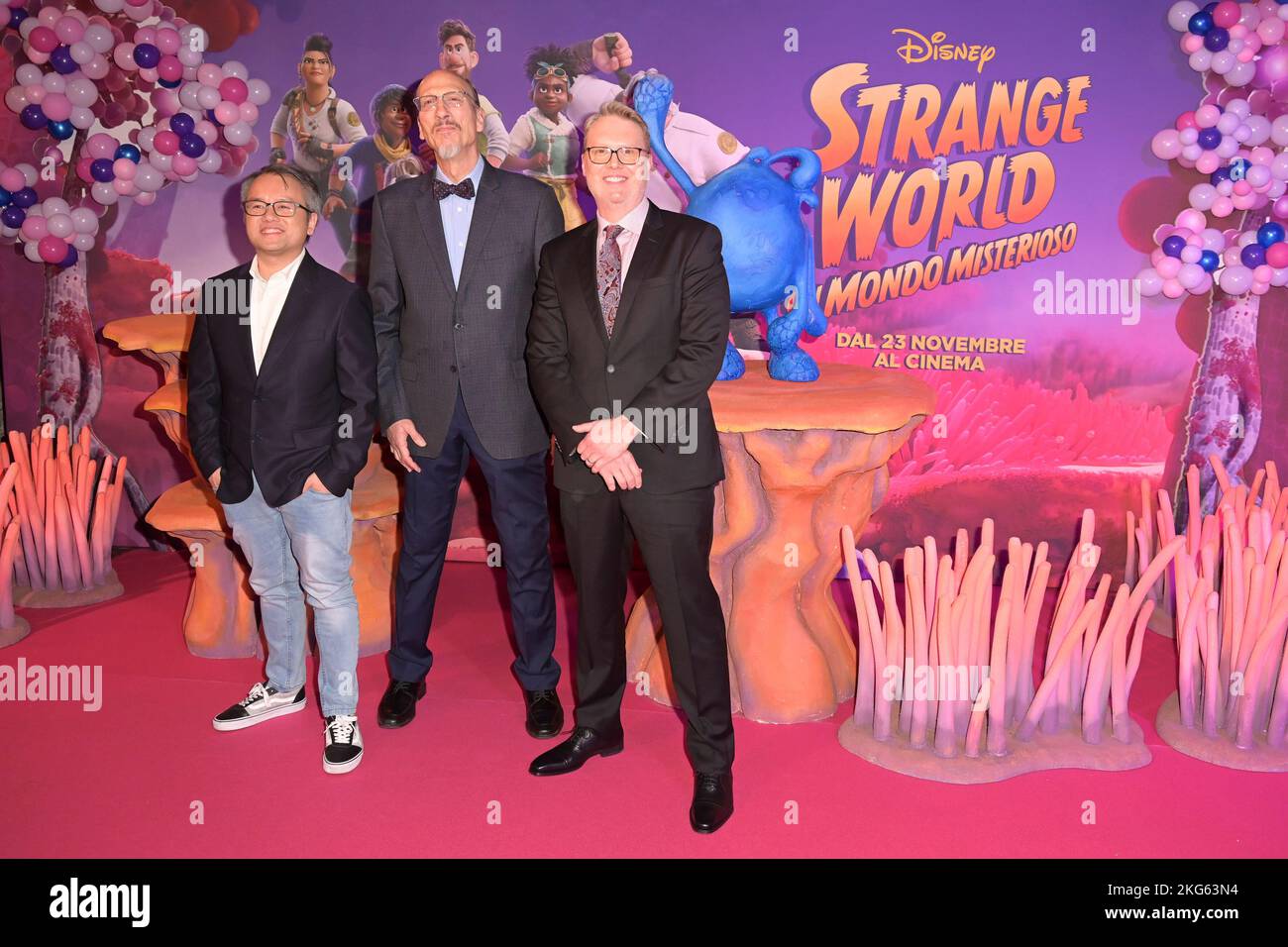 Qui Nguyen (l), Roy Conly (c) and Don Hall (r) attend the red carpet of the premiere of the ...