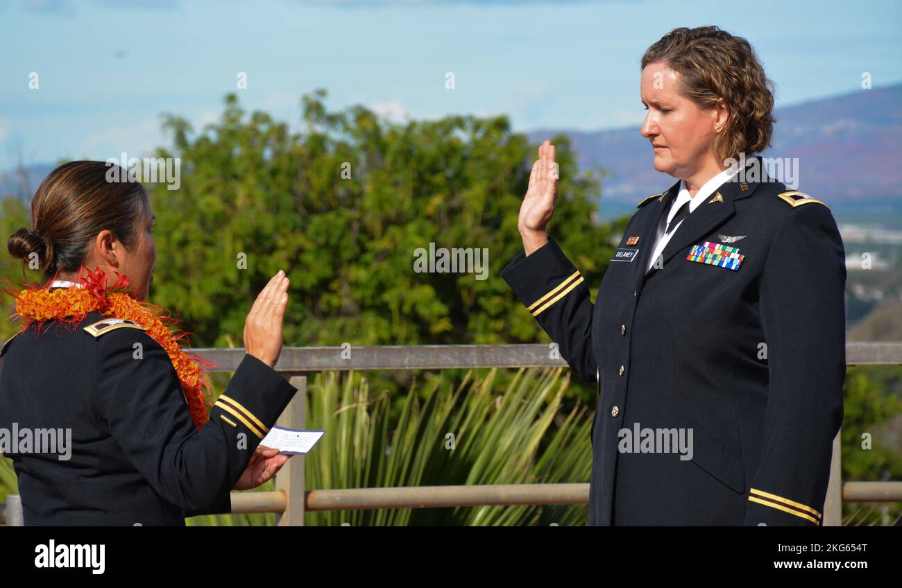Col. Christine Gould swears in Col. Kara-Marie Delaney Stock Photo - Alamy