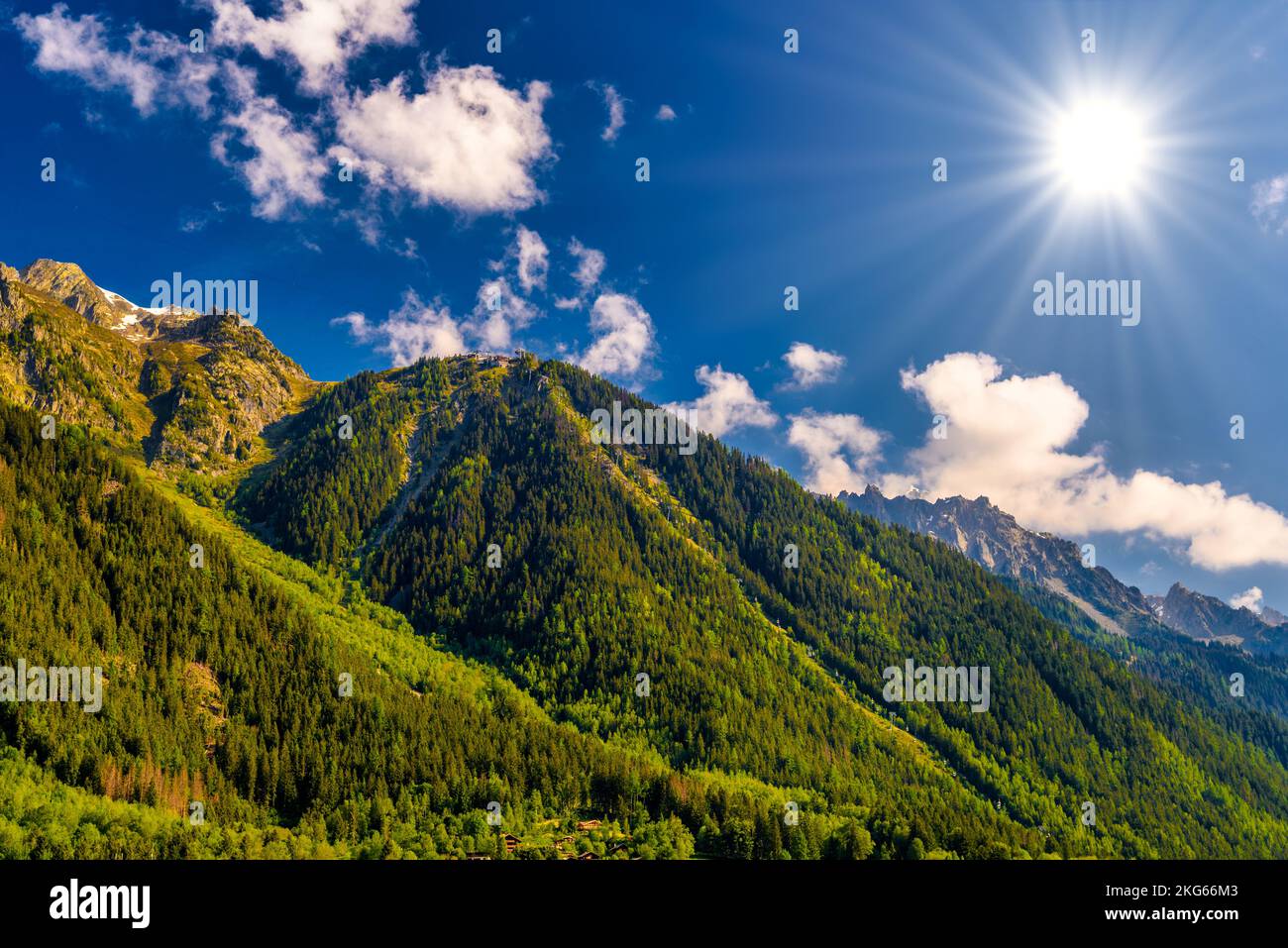 Green mountains covered with grass, Chamonix, Mont Blanc, Haute-Savoie ...