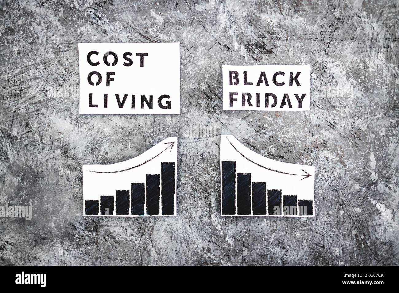 Cost of Living vs Black Friday conceptual image with graphs showing ...