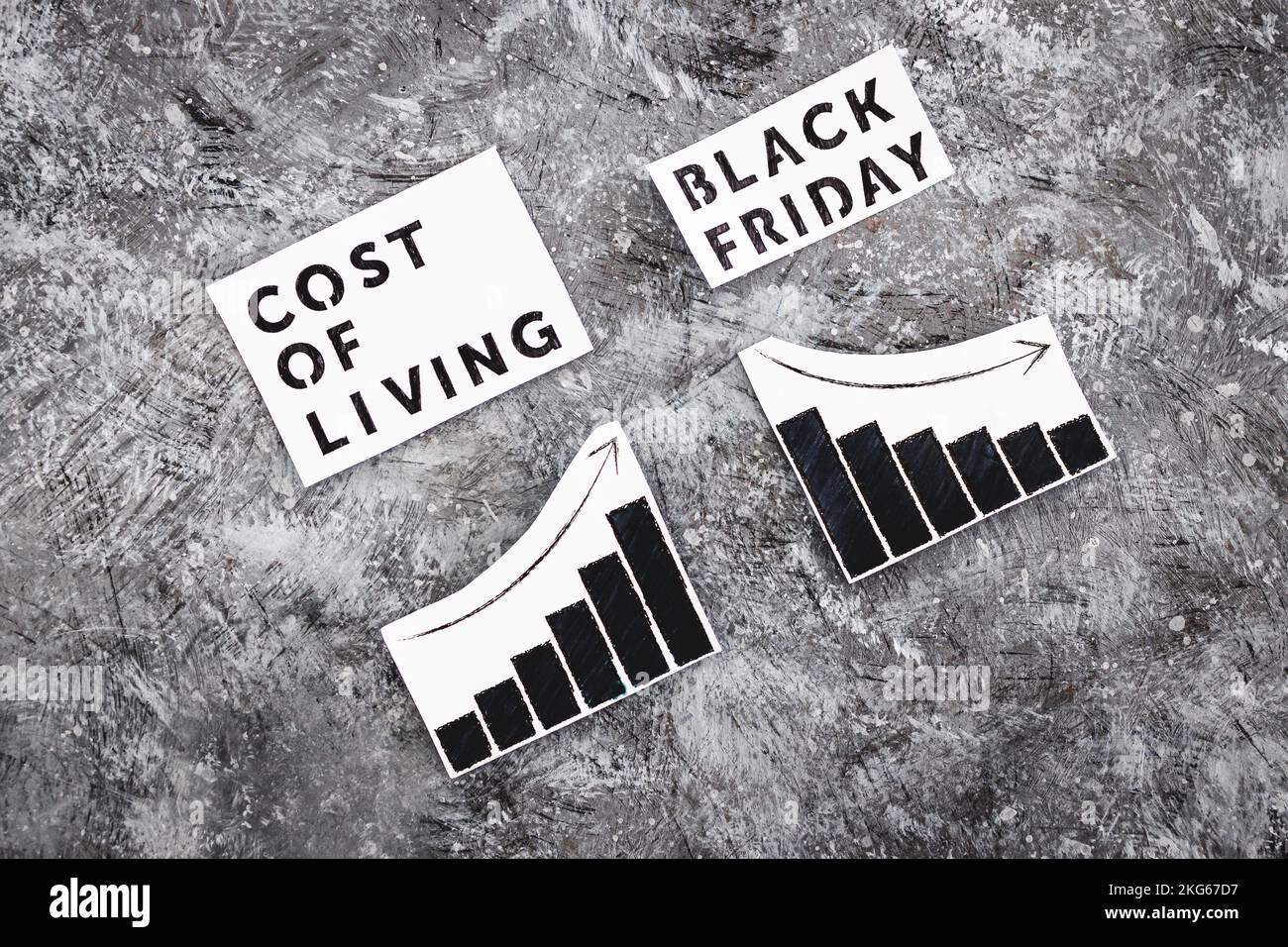 Cost of Living vs Black Friday conceptual image with graphs showing ...