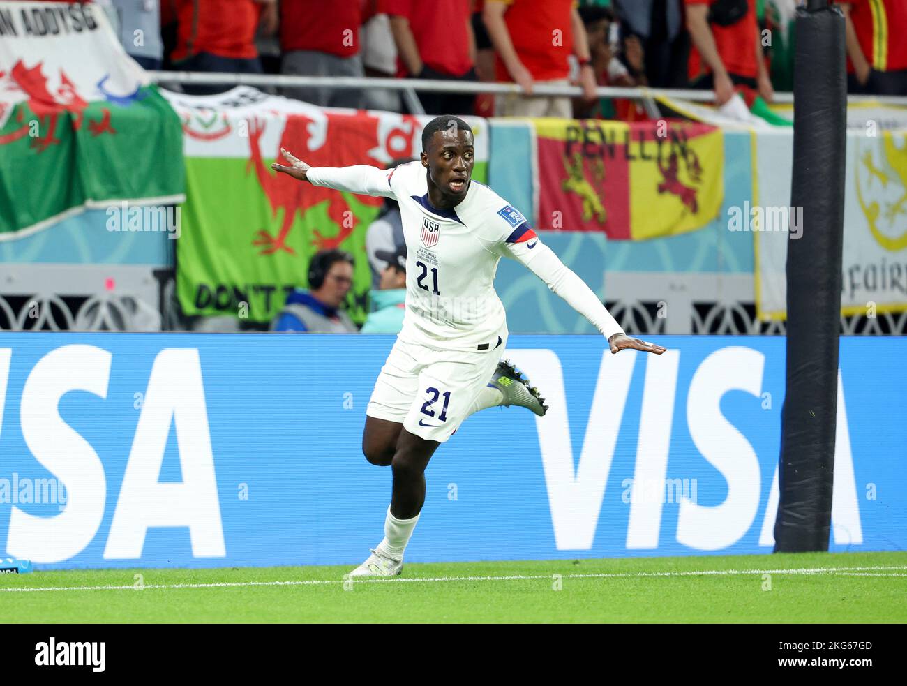 Timothy Weah of USA celebrates his goal during the FIFA World Cup 2022 ...