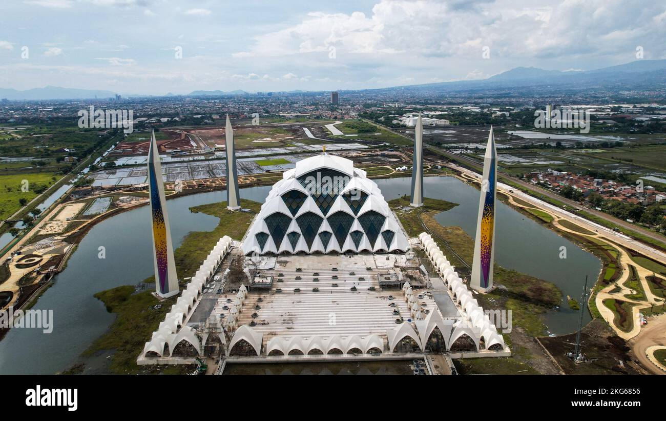 Aerial view of the Beautiful scenery Al-Jabbar Bandung mosque building ...