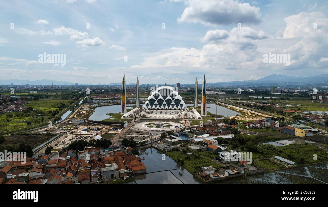 Aerial view of the Beautiful scenery Al-Jabbar Bandung mosque building ...