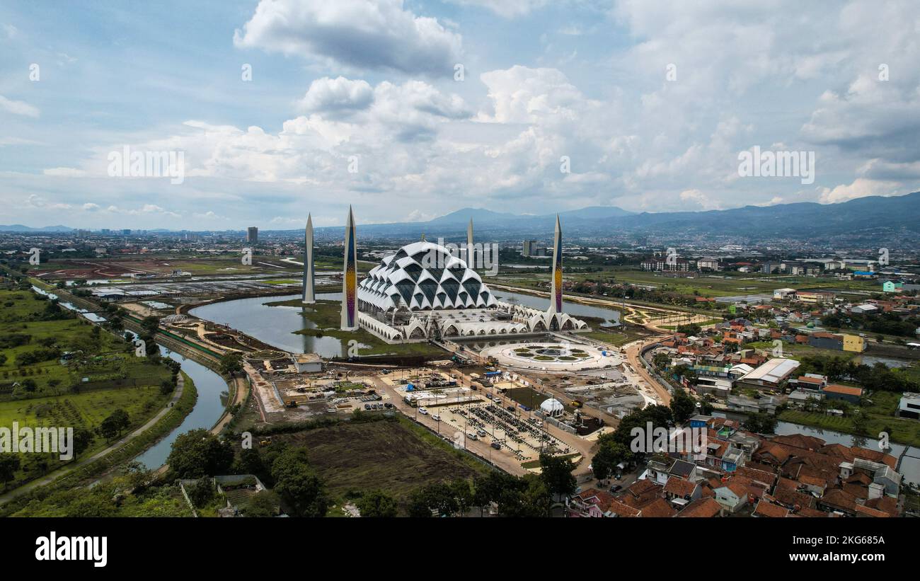 Aerial view of the Beautiful scenery Al-Jabbar Bandung mosque building ...