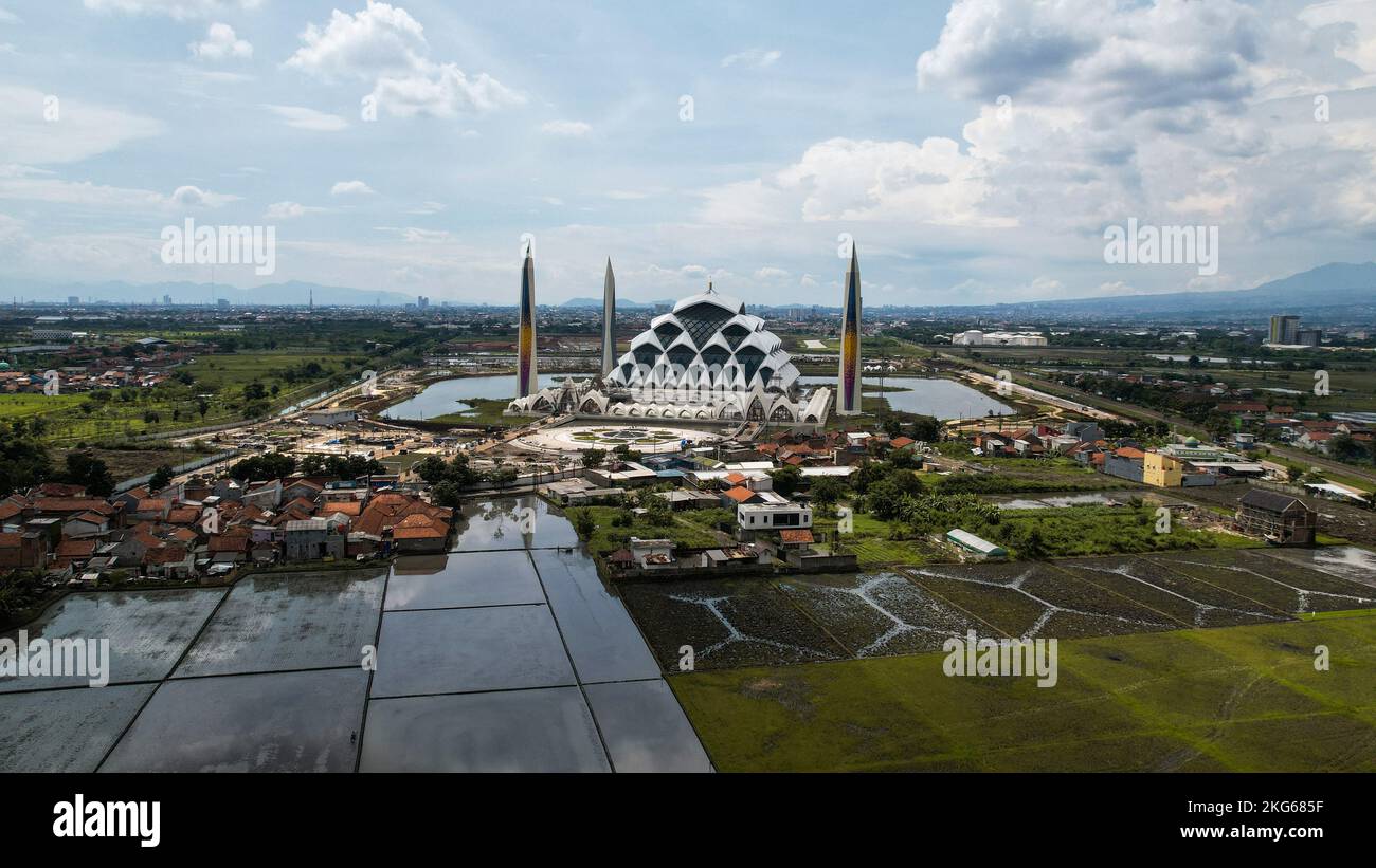 Aerial view of the Beautiful scenery Al-Jabbar Bandung mosque building ...