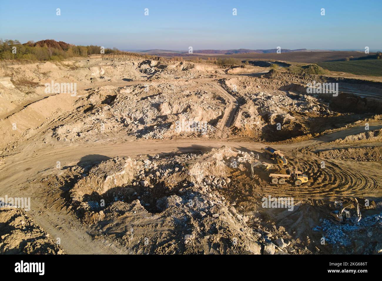 Aerial view of open pit mining site of limestone materials for ...