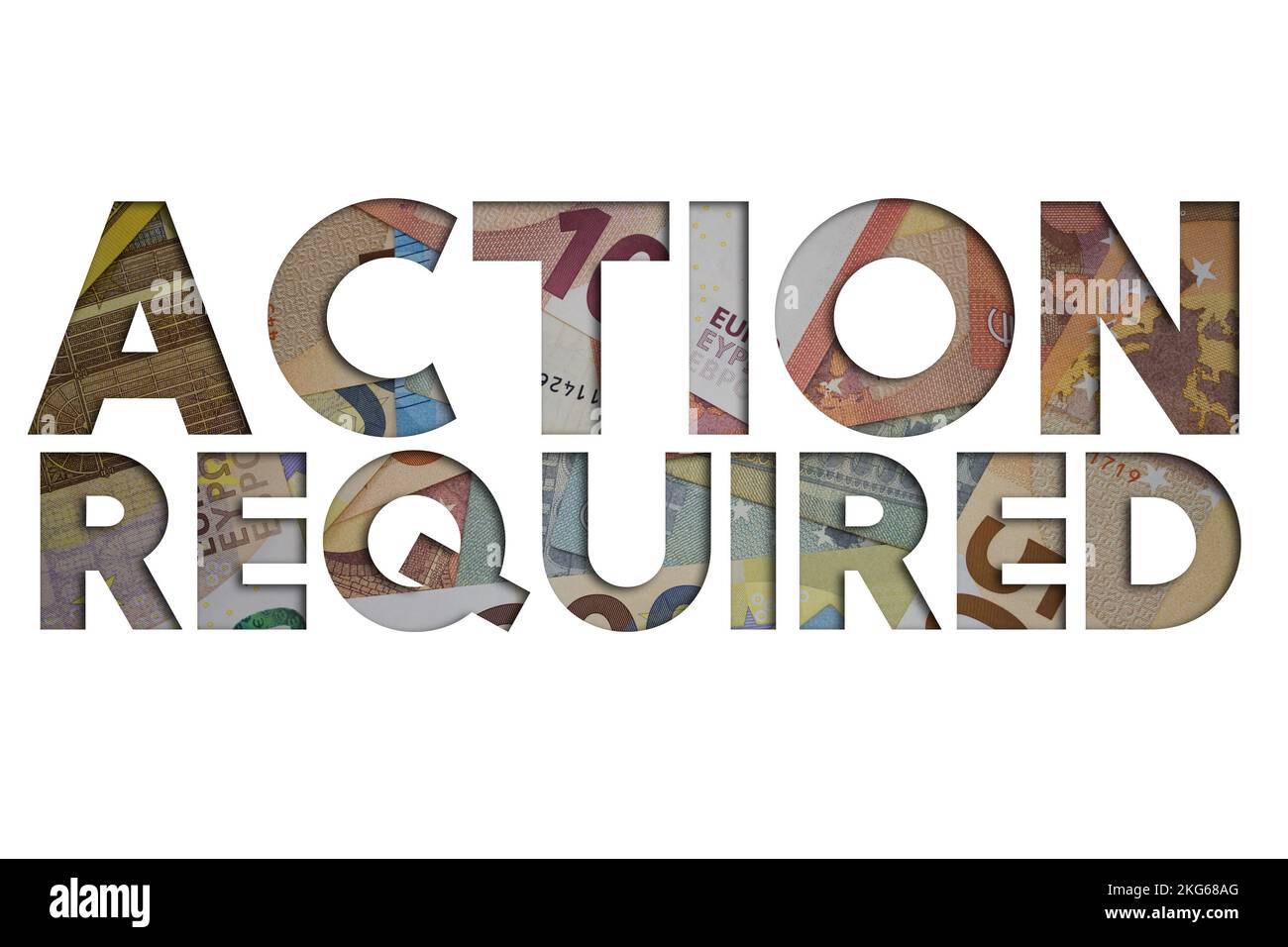 Action Required word with money. Paper currency background with ...