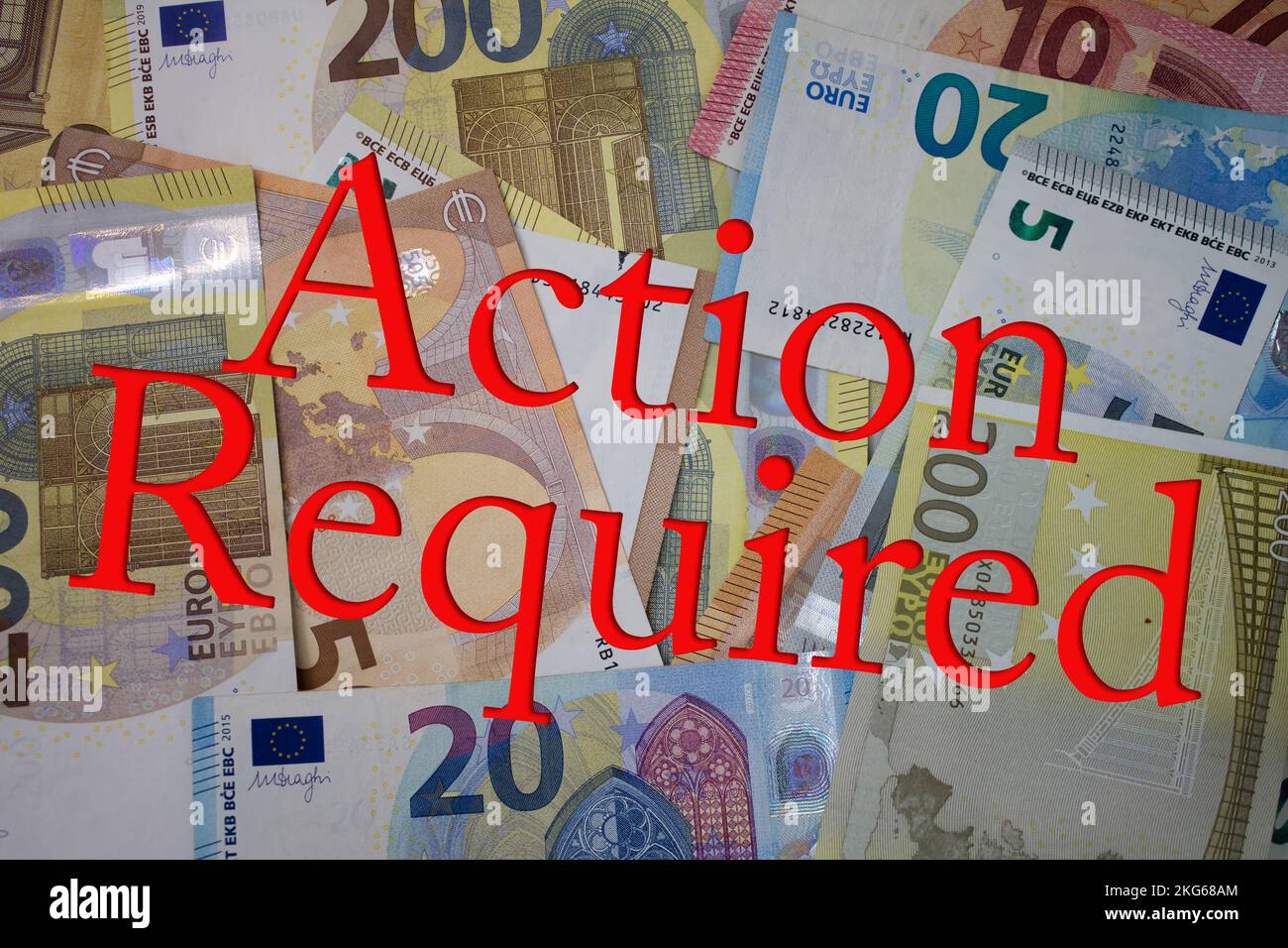 Action Required word with money. Paper currency background with ...