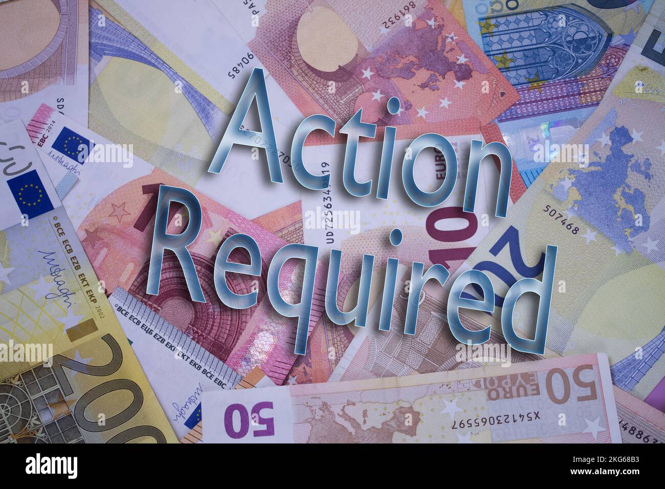 Action Required word with money. Paper currency background with ...
