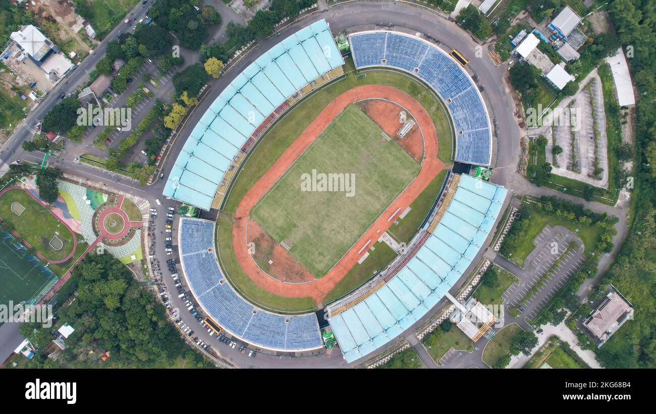 Aerial view of the Beautiful scenery Si Jalak Harupat Football or ...