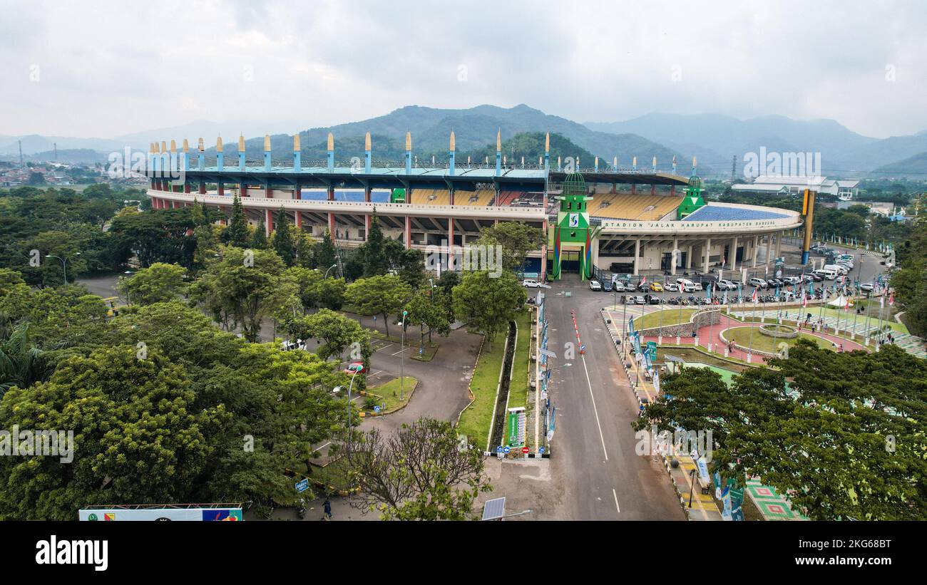 Aerial view of the Beautiful scenery Si Jalak Harupat Football or ...