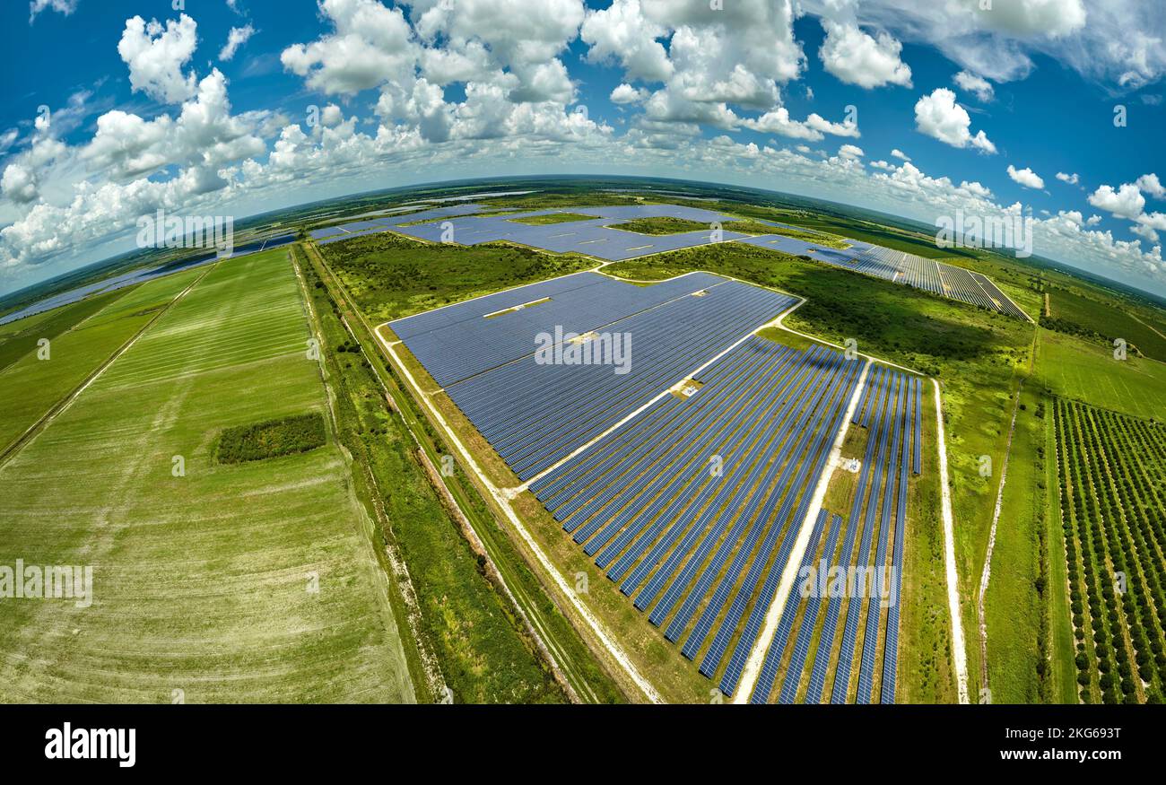 Aerial view of sustainable electric power plant between agricultural ...