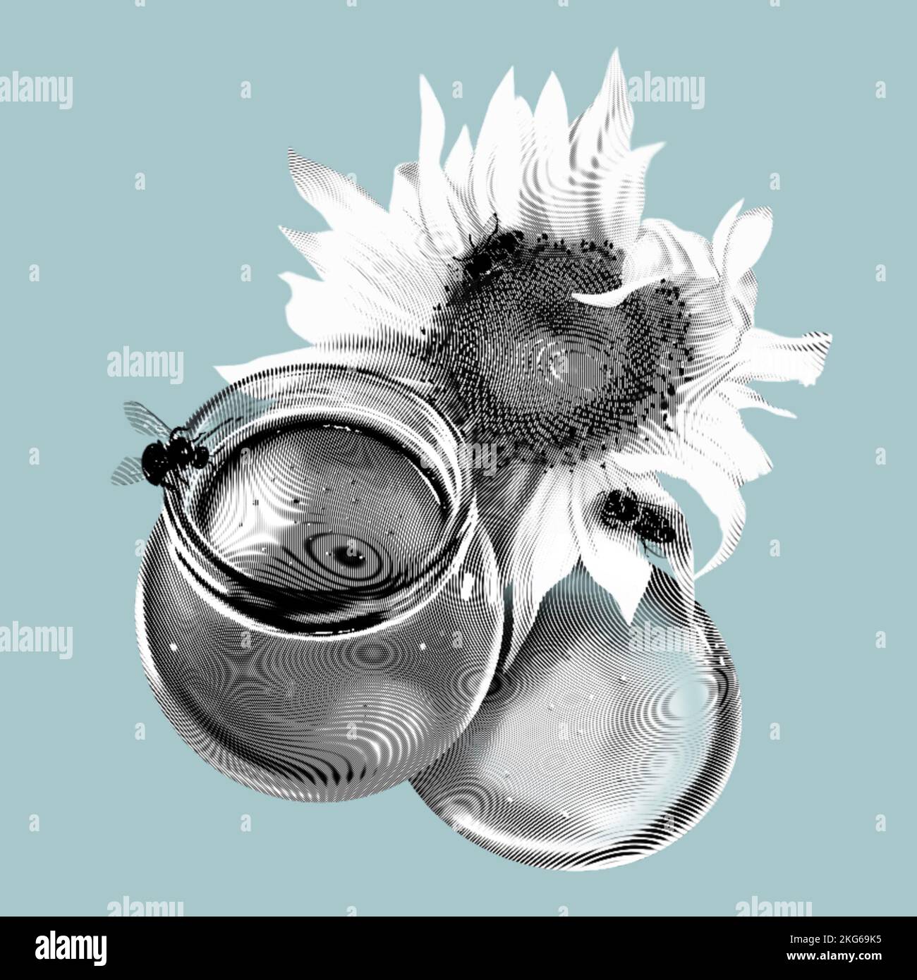 honey composition. graphic engraving realistic illustration of honey ...