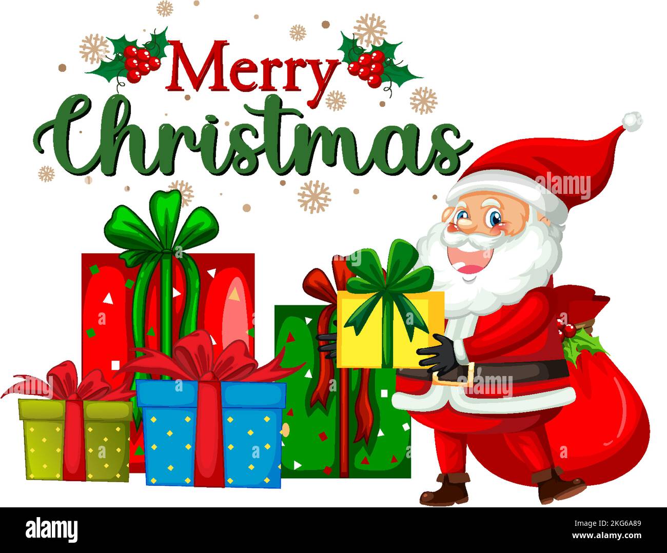 Merry Christmas text with Santa Claus cartoon character illustration ...