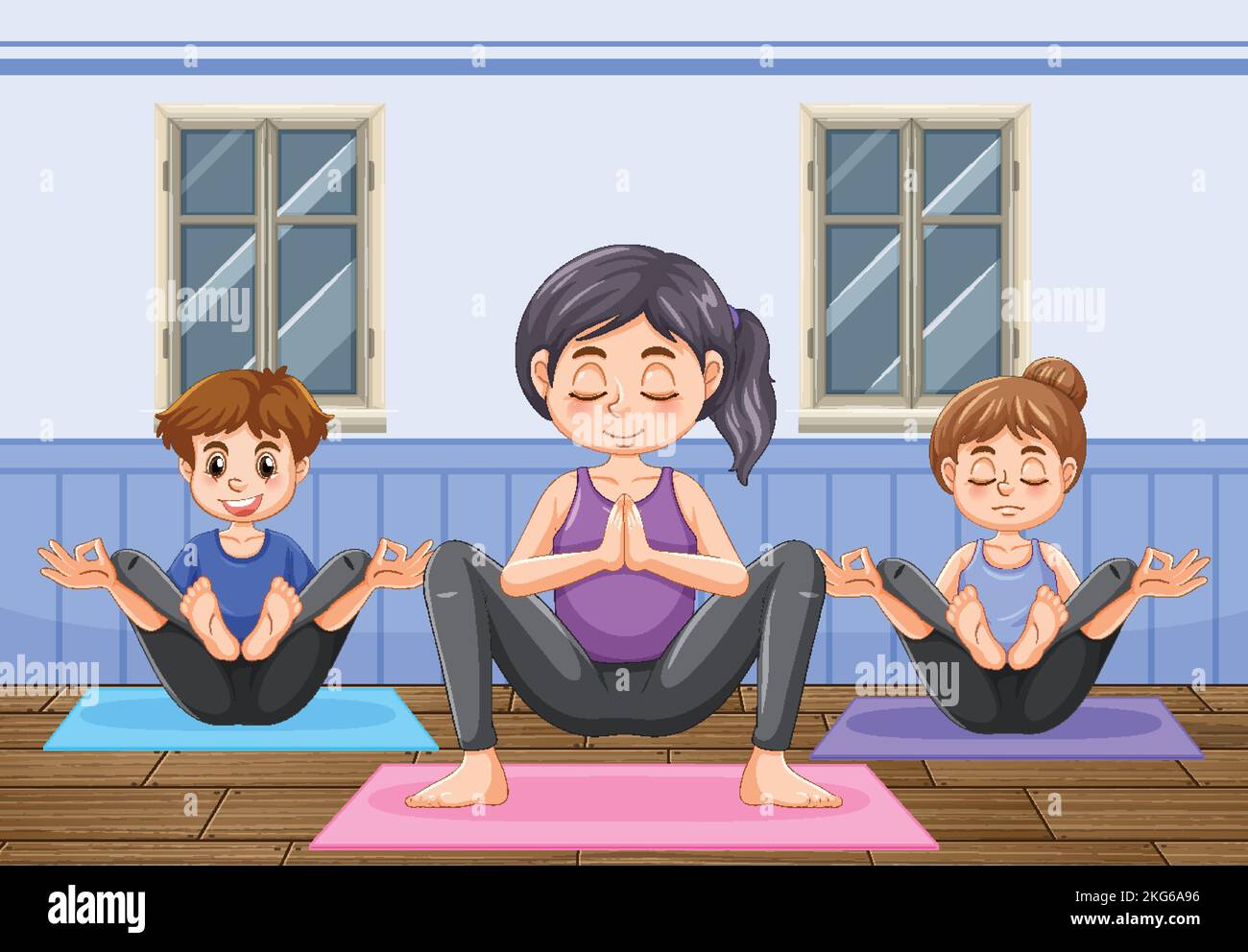 People practicing yoga exercise and meditation illustration Stock ...