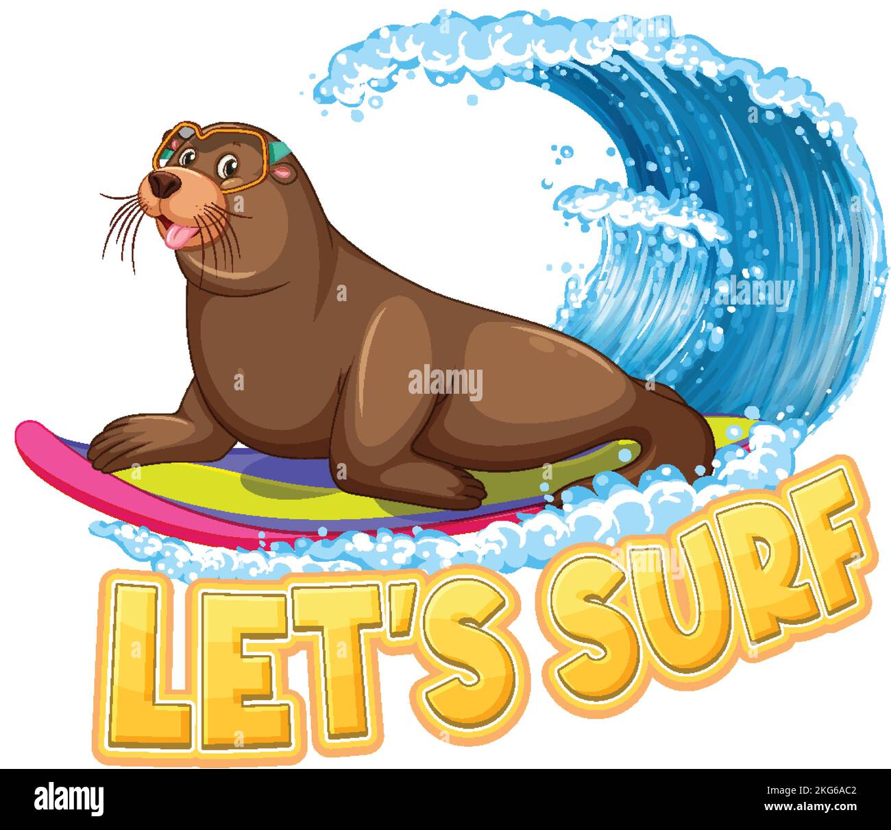 Sea lion carton character with lets surf word illustration Stock Vector ...