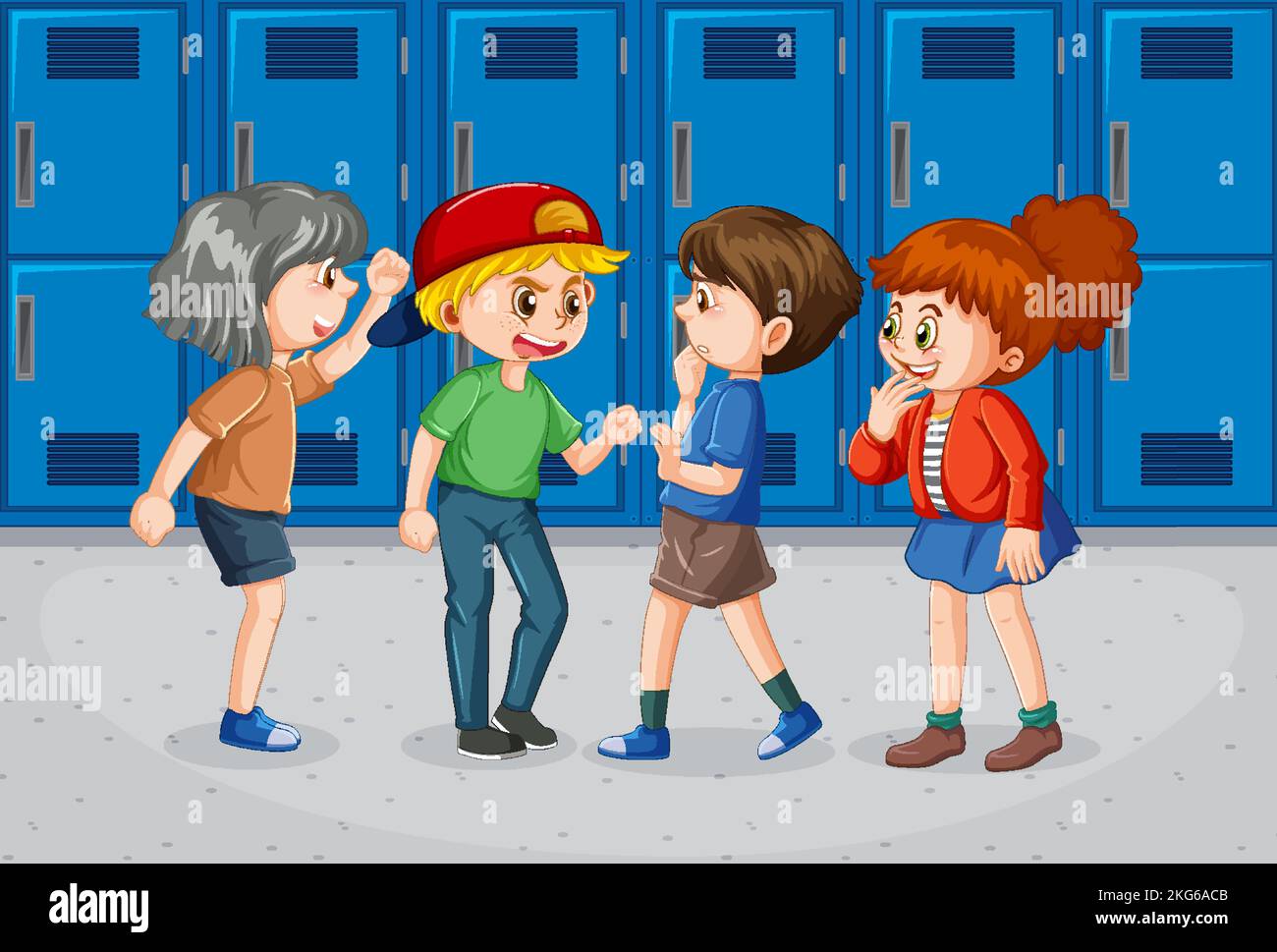 School bullying with student cartoon characters illustration Stock ...