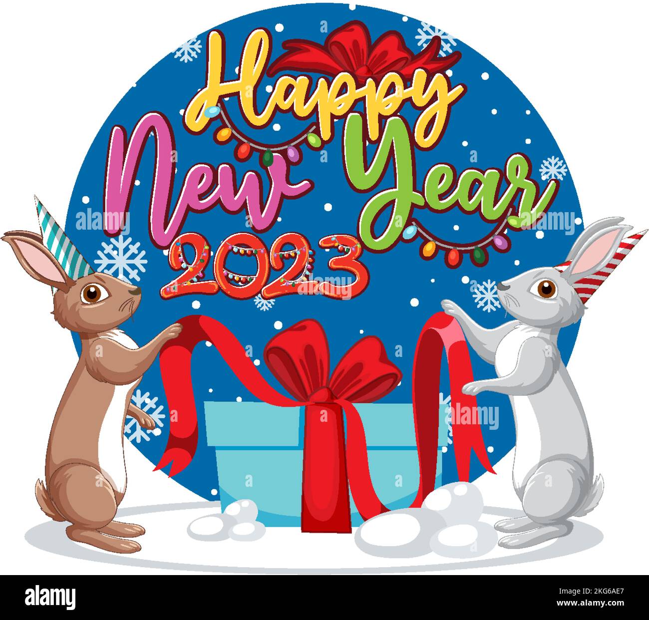 Happy New Year text with cute rabbit for banner design illustration ...