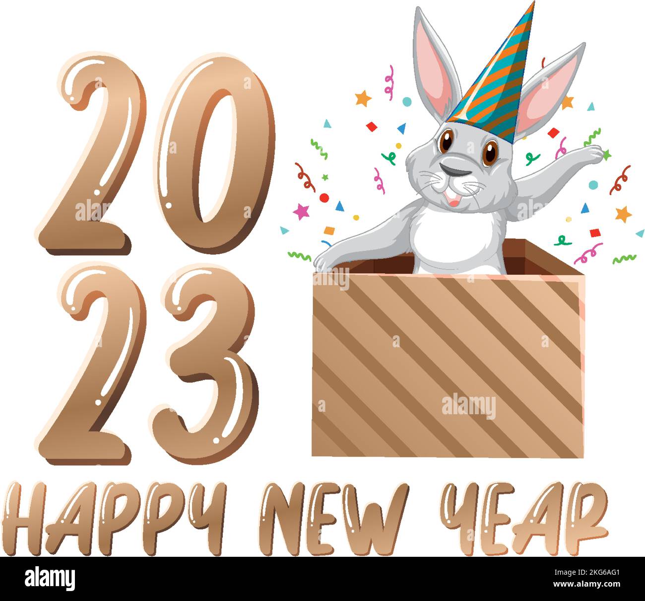 Happy New Year text with cute rabbit for banner design illustration ...