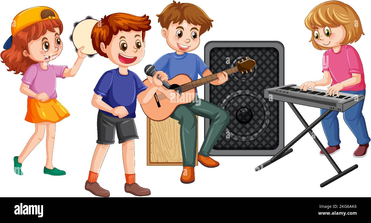 Kids music band cartoon character illustration Stock Vector Image & Art ...