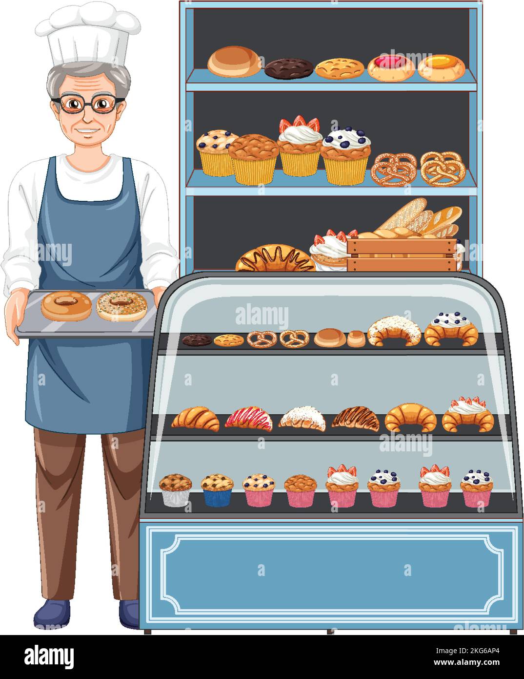 Baker man with bakery display illustration Stock Vector Image & Art - Alamy