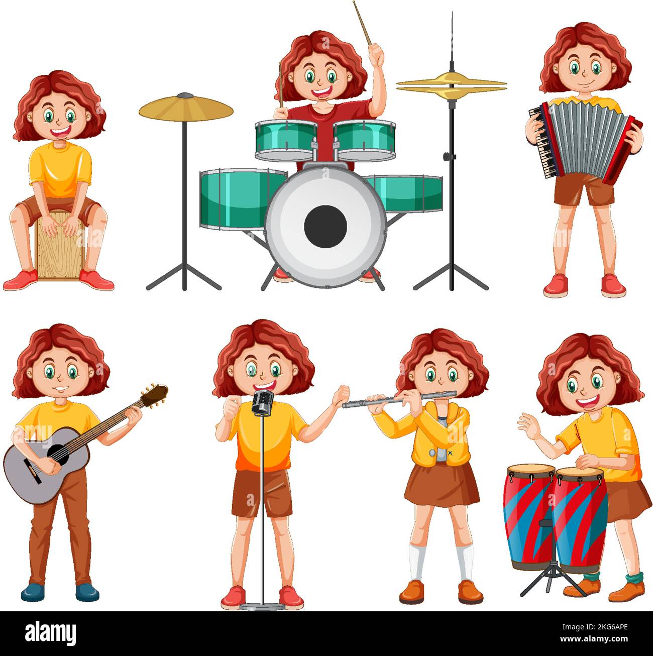 Set of kids playing different musical instrument illustration Stock ...