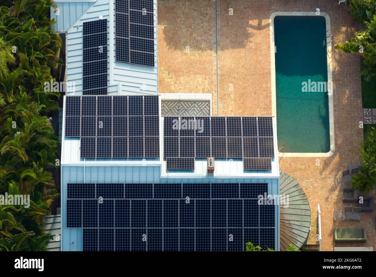 Expensive american residential house with rooftop covered with solar ...