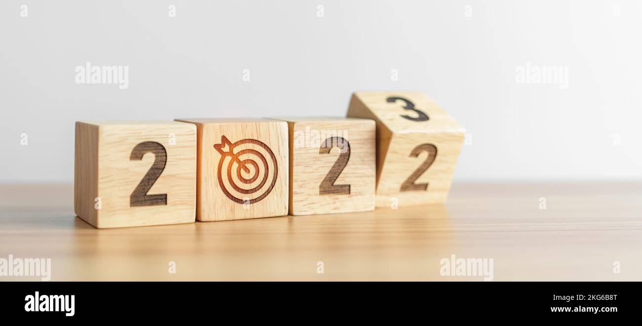 2022 change to 2023 Year block with dartboard icon. Goal, Target, Resolution, strategy, plan ...