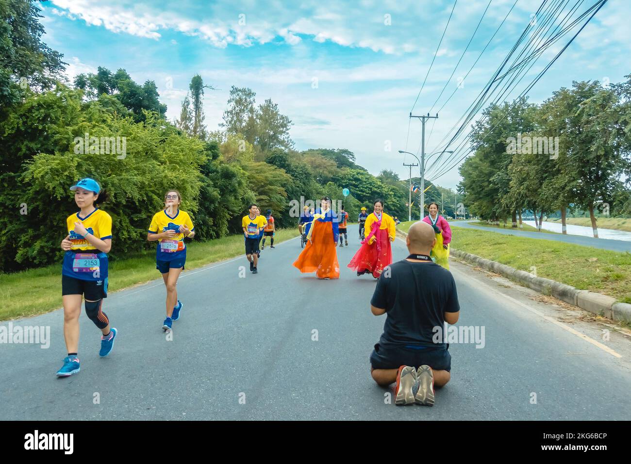 KANCHANABURI, THAILAND-OCTOBER 6,2019 : Back view of unidentified sport ...