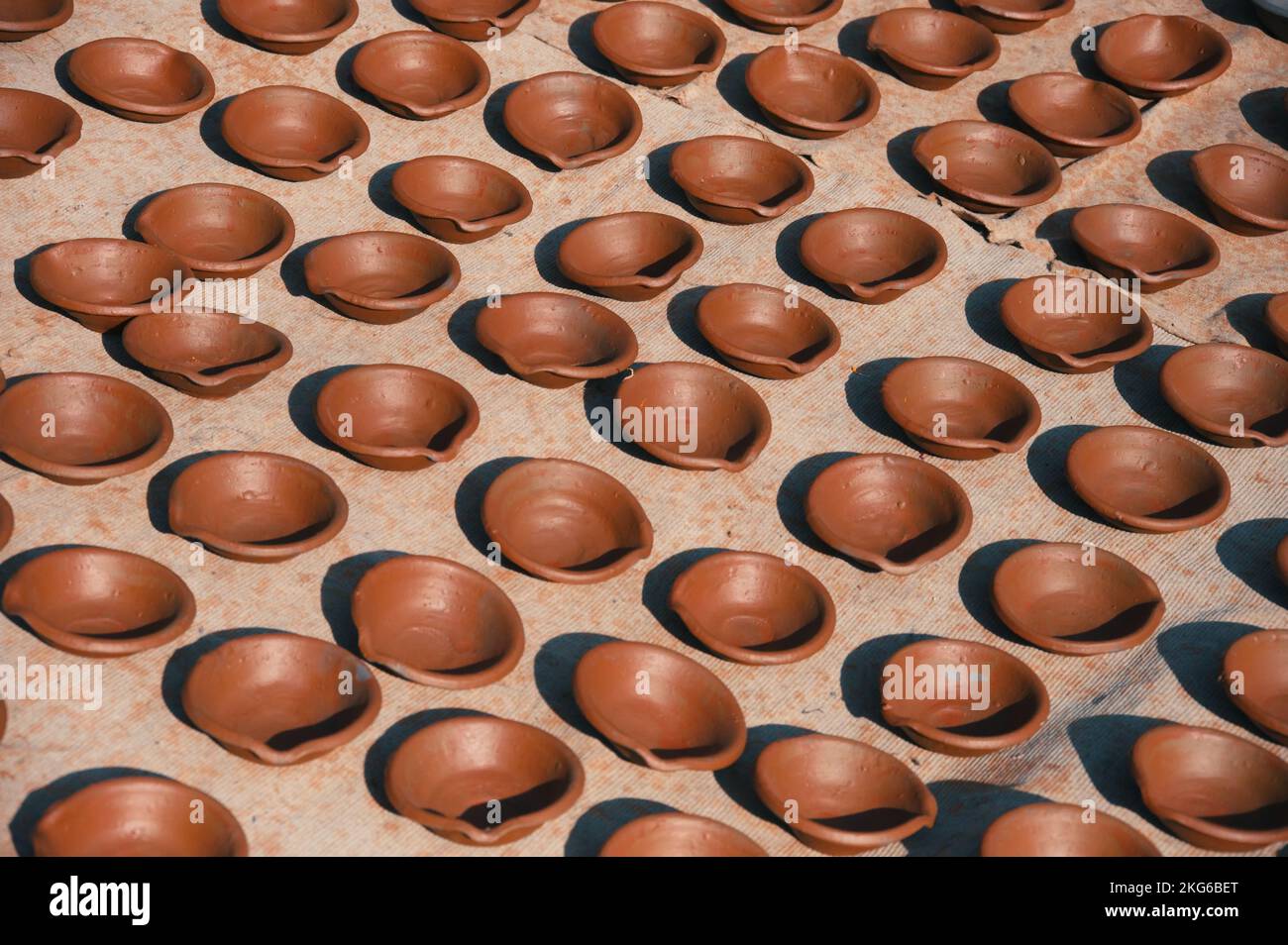 Traditional drying of clay bowls in the sun, Kathmandu, Nepal Stock ...
