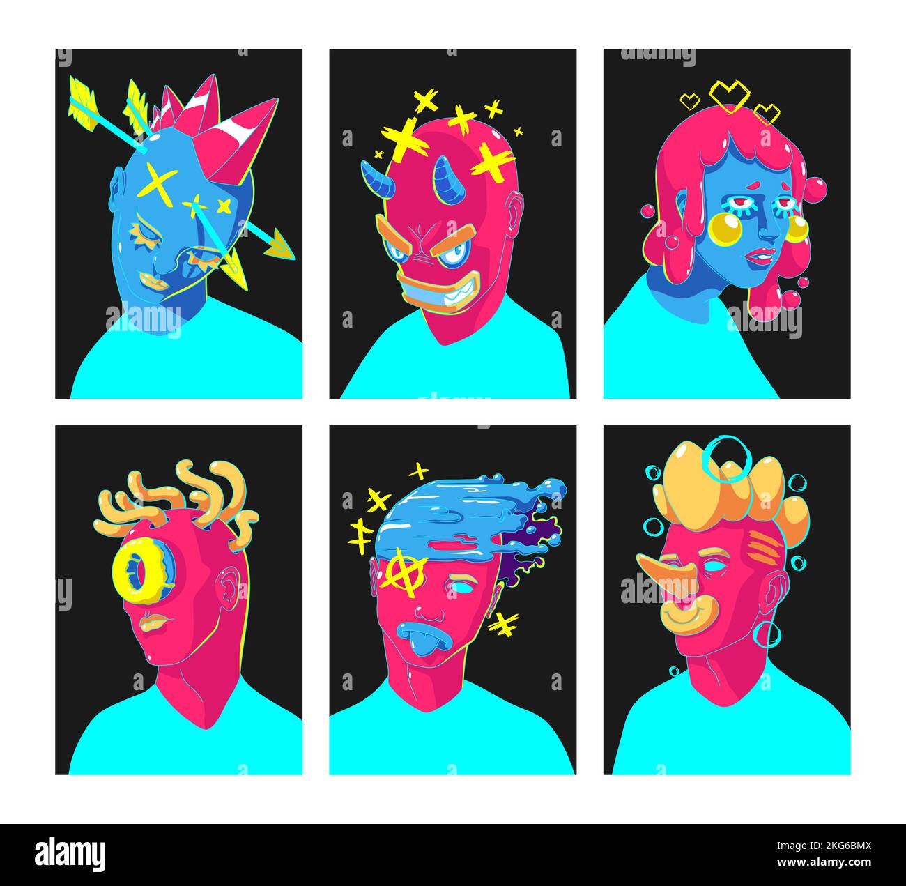 Contemporary portraits, abstract faces modern illustration. Vector ...