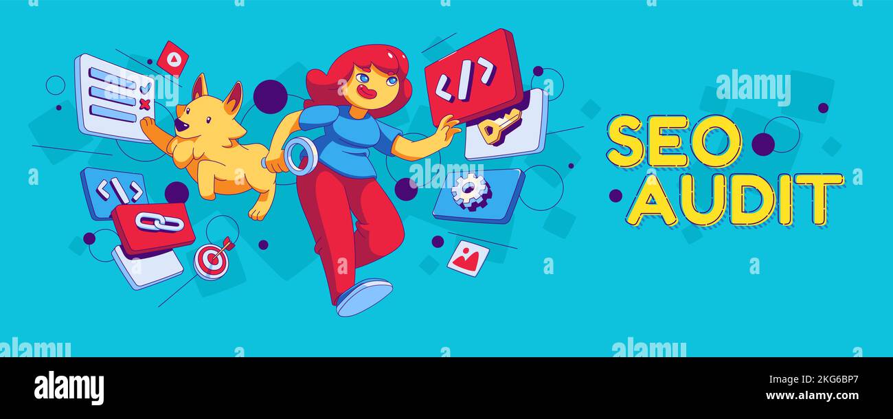 Seo audit banner, e-commerce, search engine optimization technology ...