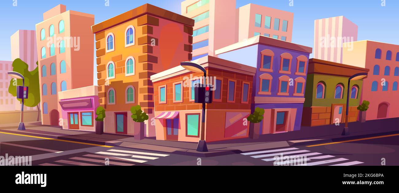 City crossroad, empty transport intersection with traffic lights, zebra ...