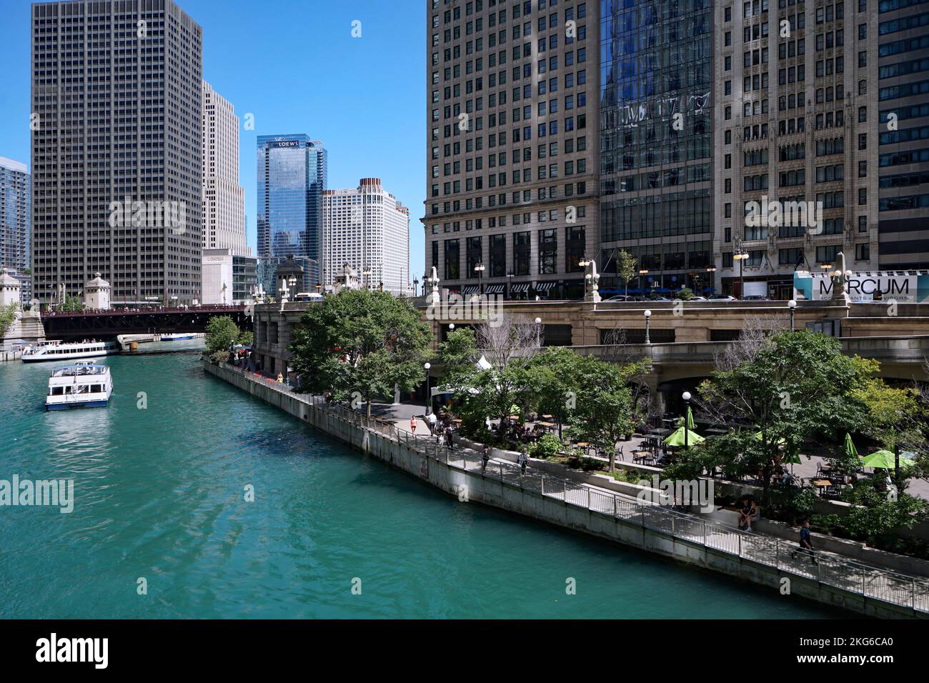 Chicago, USA - August 2022: Tour boats on the Chicago River are a ...