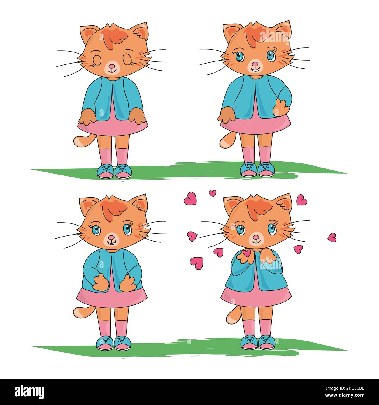CAT CHARACTERS Cartoon Smiling Animal Vector Illustration Set For Print ...