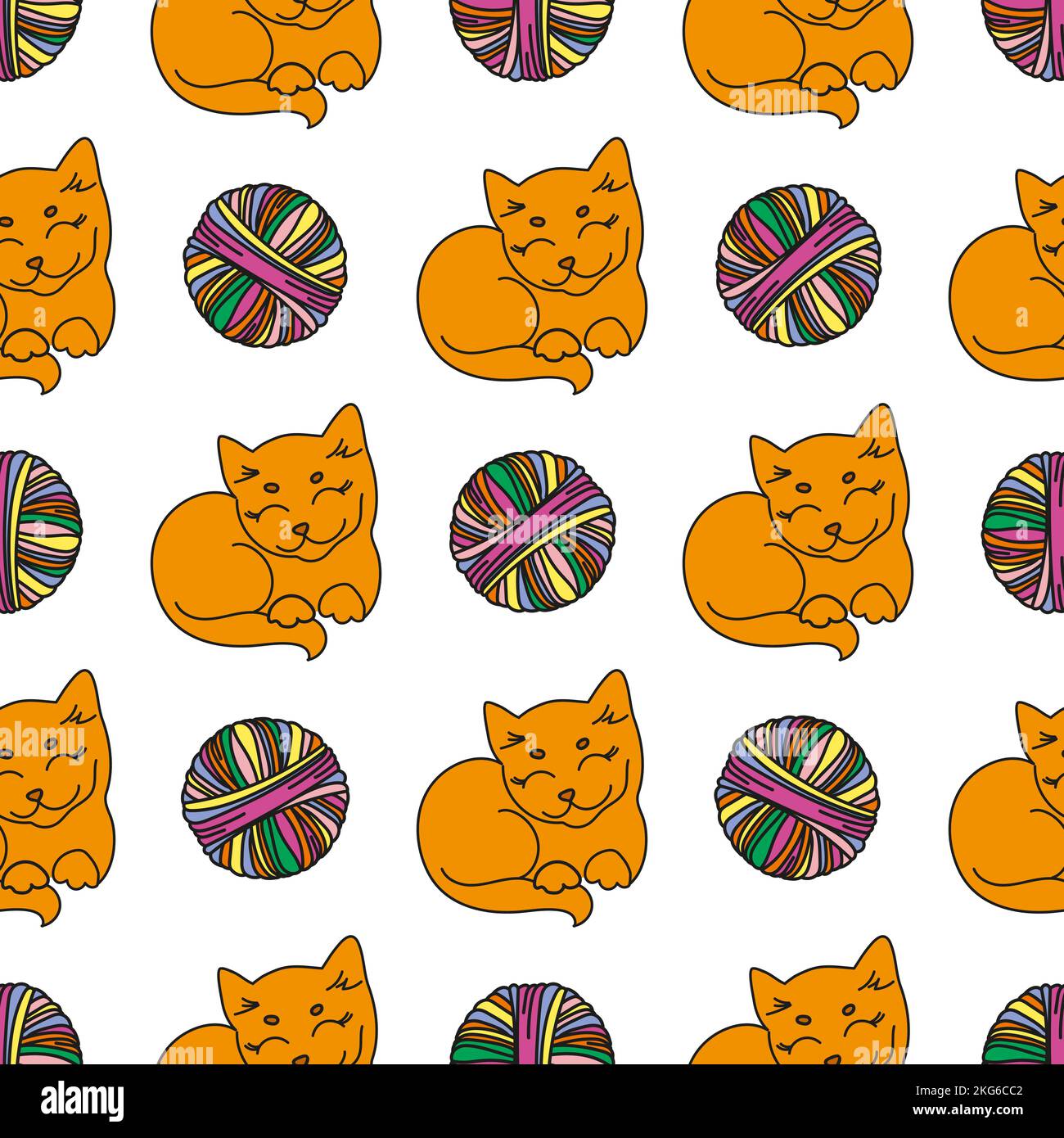 CAT AND WOOL Cartoon Animal Pet Seamless Pattern Vector Illustration ...